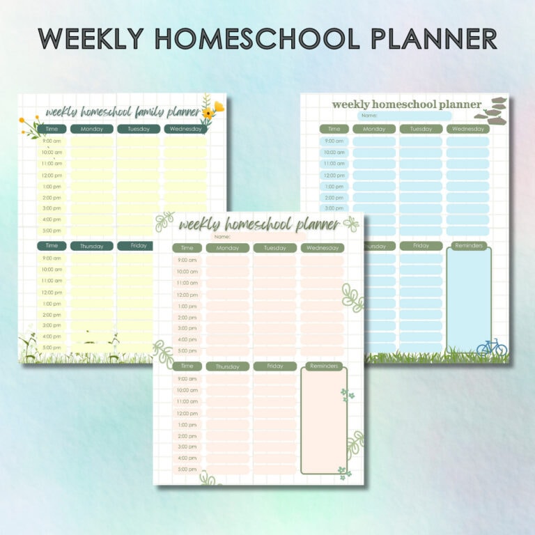 Homeschool Weekly & Daily Schedule Planner Free Printable Template
