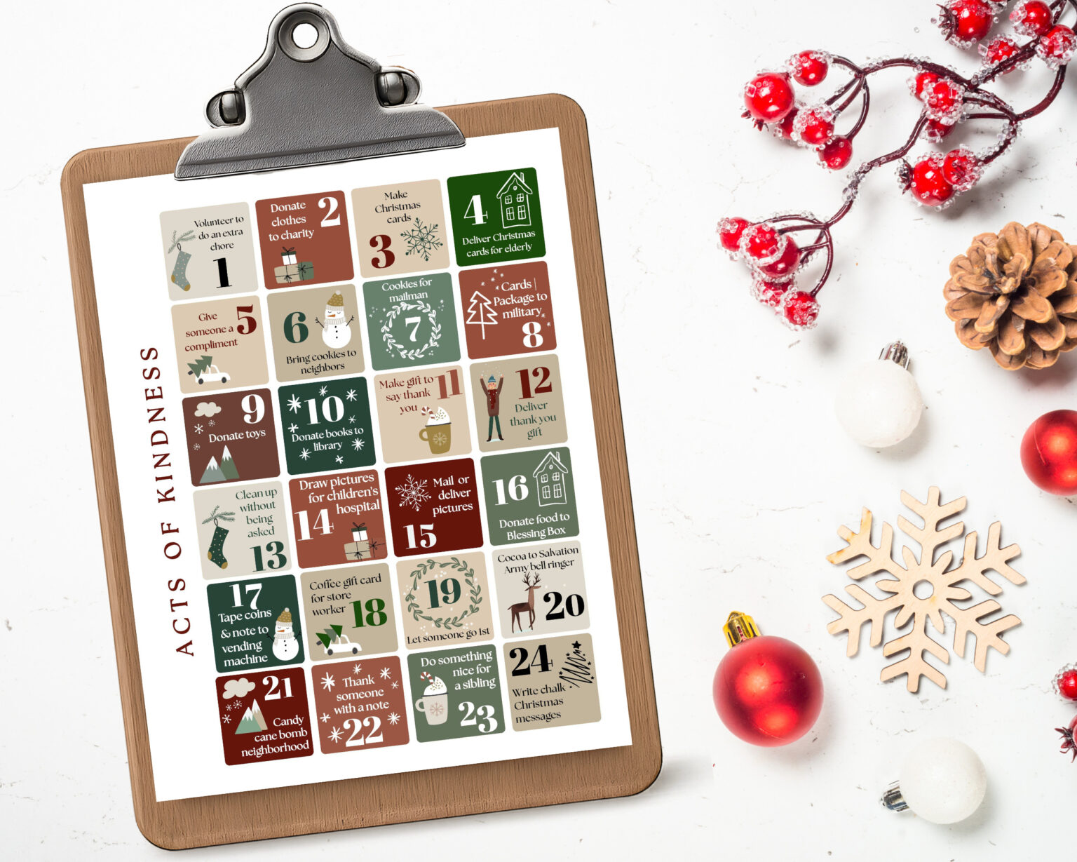 Countdown to Christmas Acts of Kindness for Kids Printable